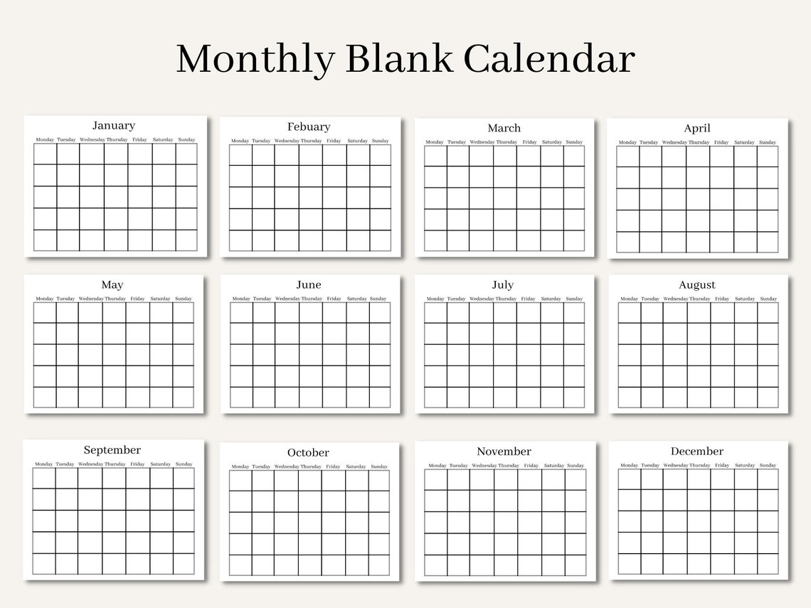 Sunday to Monday Blank Calendar - Etsy