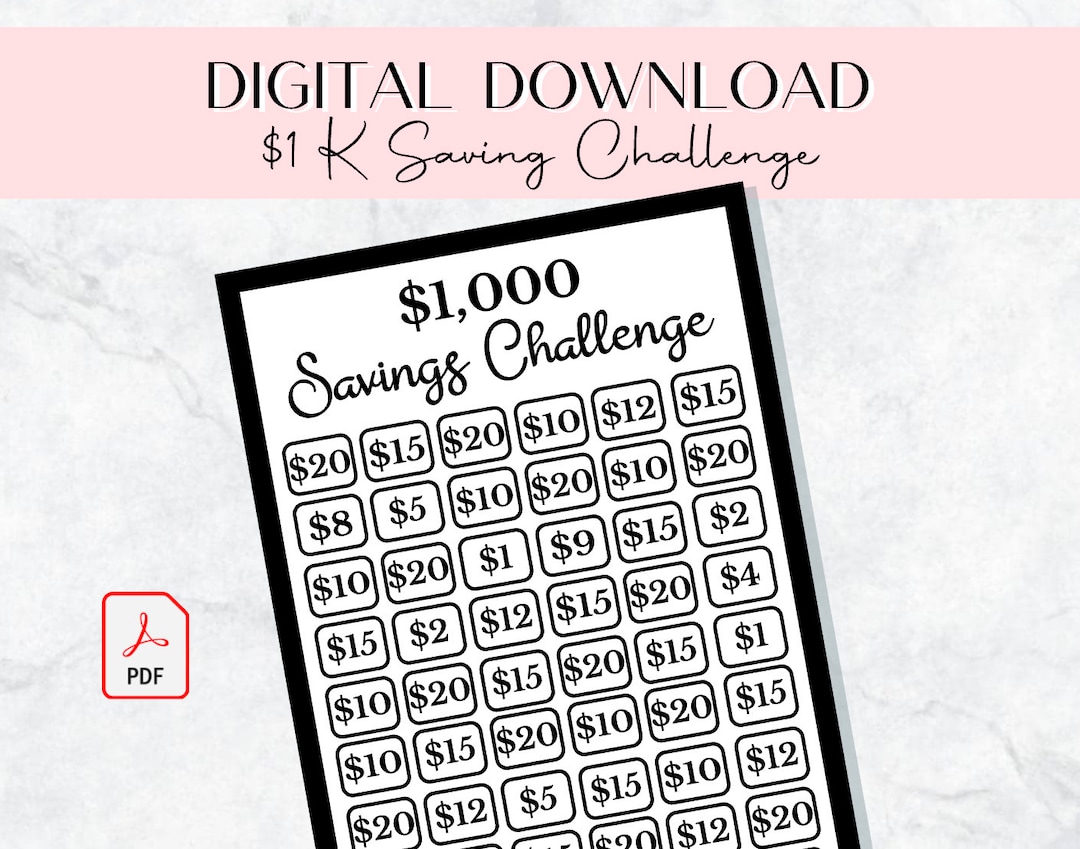 Savings Challenge Printable, 1K Savings Challenge, Savings Tracker ...