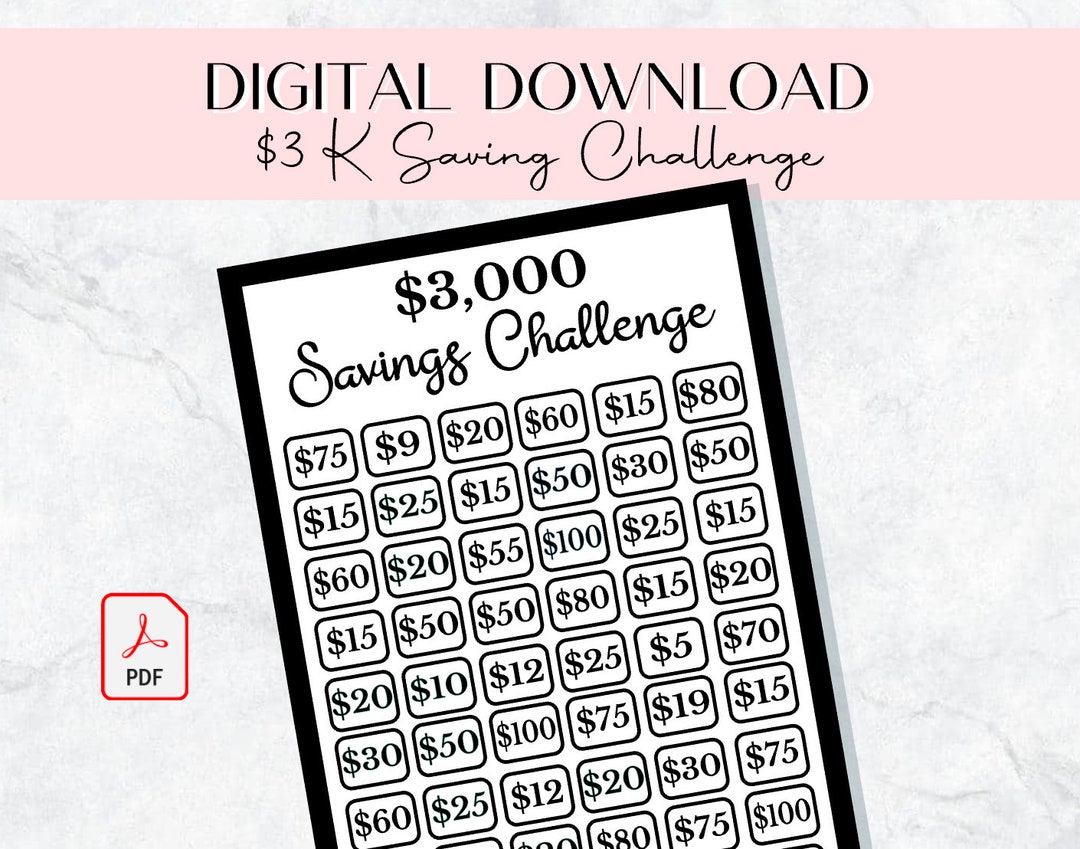 3K Savings Challenge, Savings Challenge Printable, Savings Tracker ...