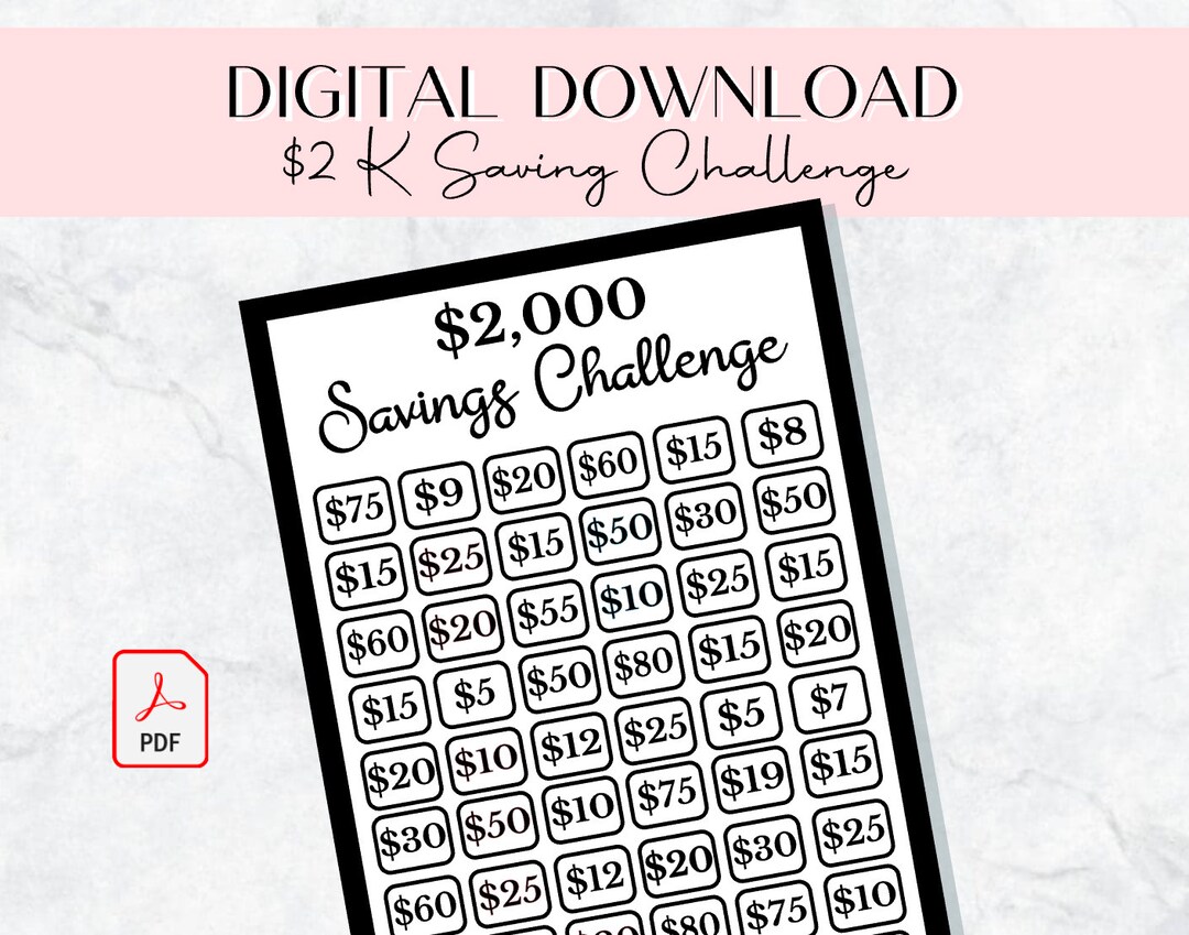 2K Savings Challenge, Savings Challenge Printable, Savings Tracker ...