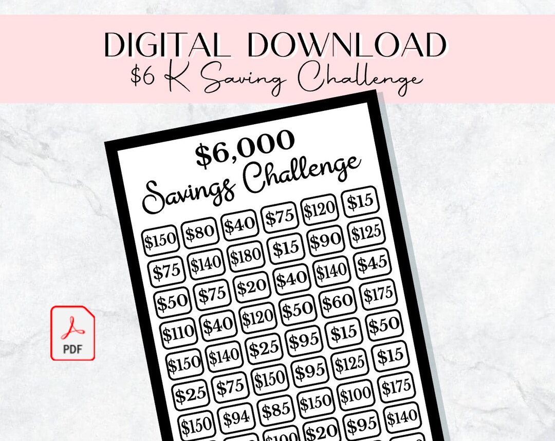 6K Saving Challenge, Savings Challenge Printable, Savings Tracker ...