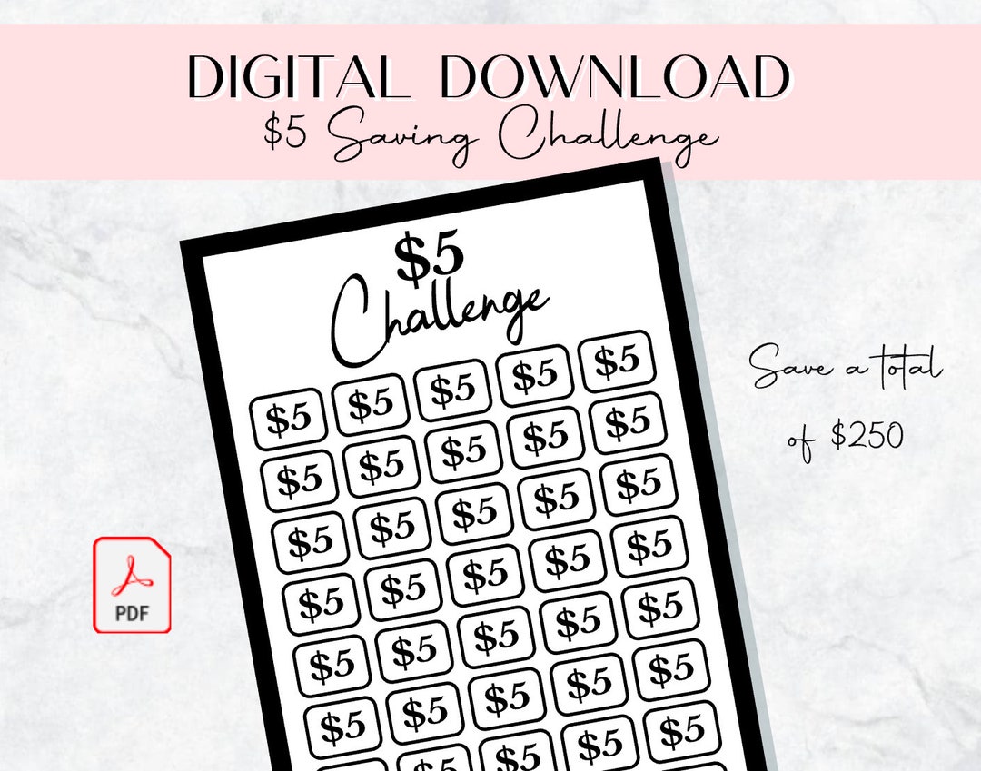 5 Dollar Challenge, Savings Challenge Printable, Savings Tracker, Money ...