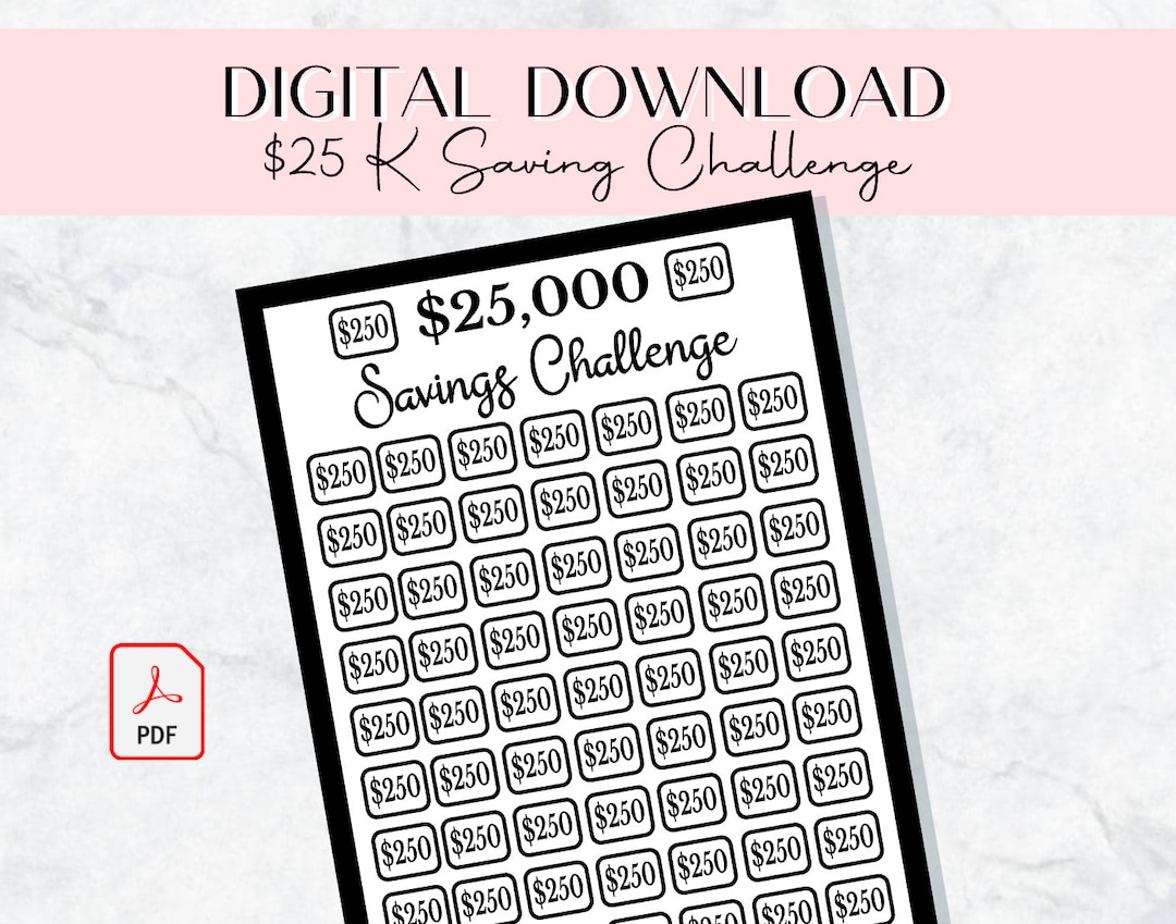 25k Savings Challenge, Savings Challenge Printable, Savings Tracker ...