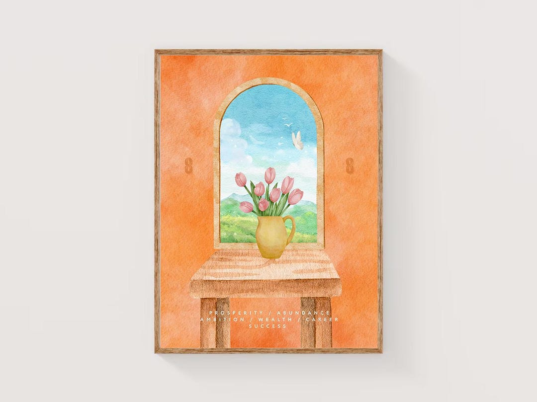 House Number 8 / 2 Designs / Eight Flowers in Vase / Numerology Poster ...