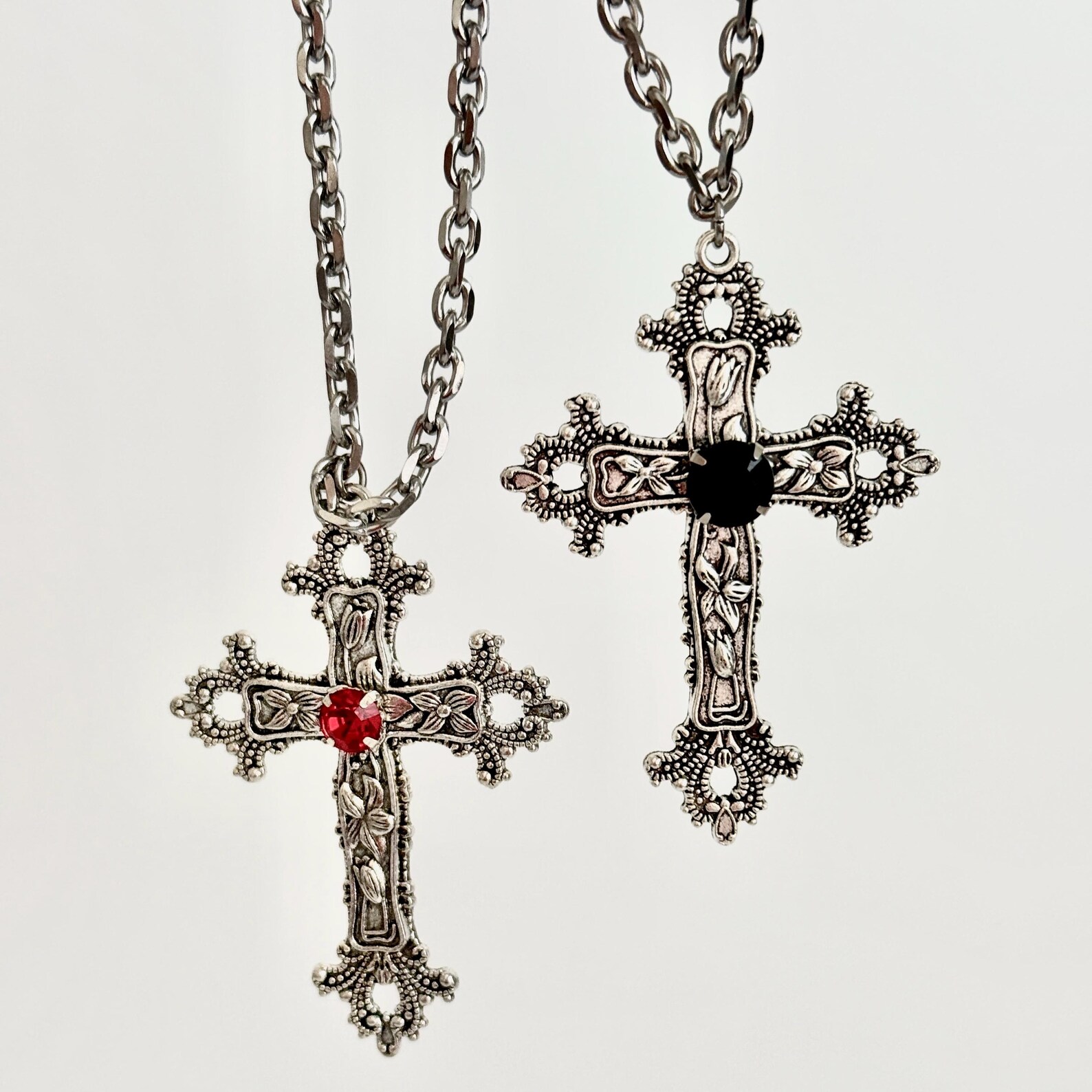 Matching Jewelry Set Silver Cross Necklace Vintage Big Cross Pendant ...