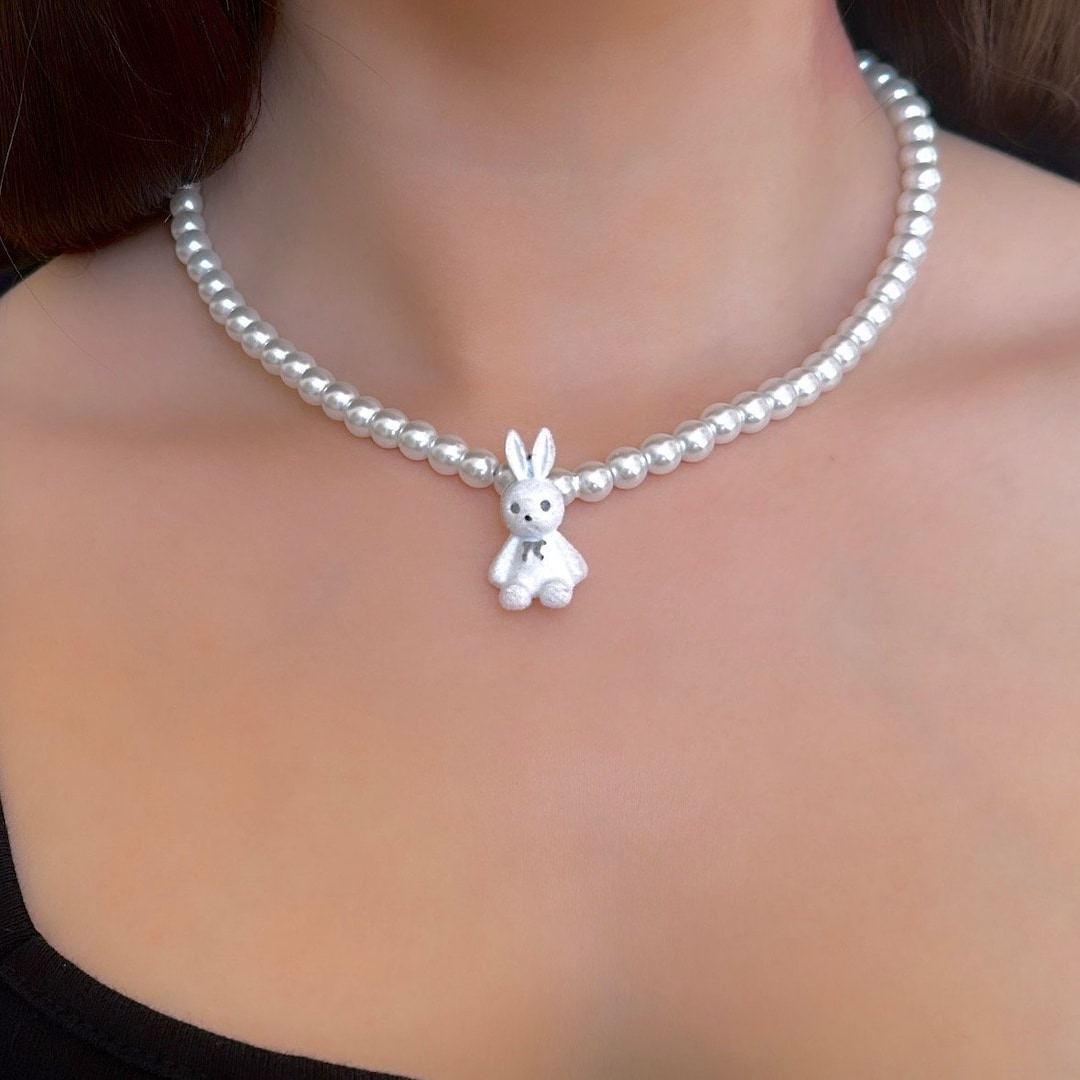 Bunny Pearl Necklace White Rabbit Pendant for Animal Lover Friend ...