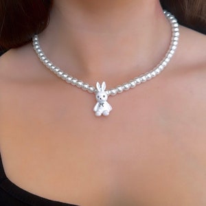 Bunny Pearl Necklace White Rabbit Pendant for Animal Lover Friend ...