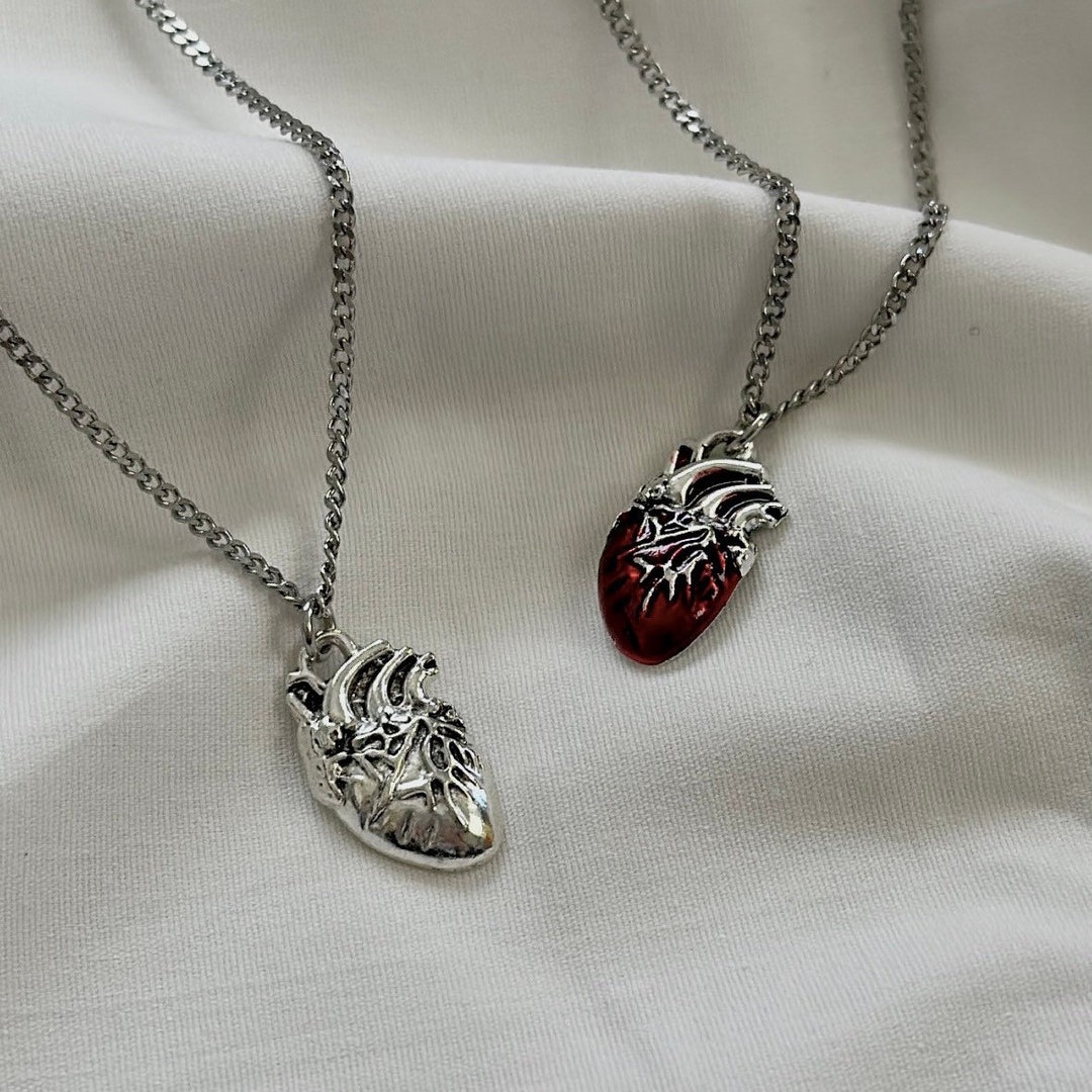 Matching Heart Necklace Red Anatomical Heart Charm Grunge Jewelry Gift ...