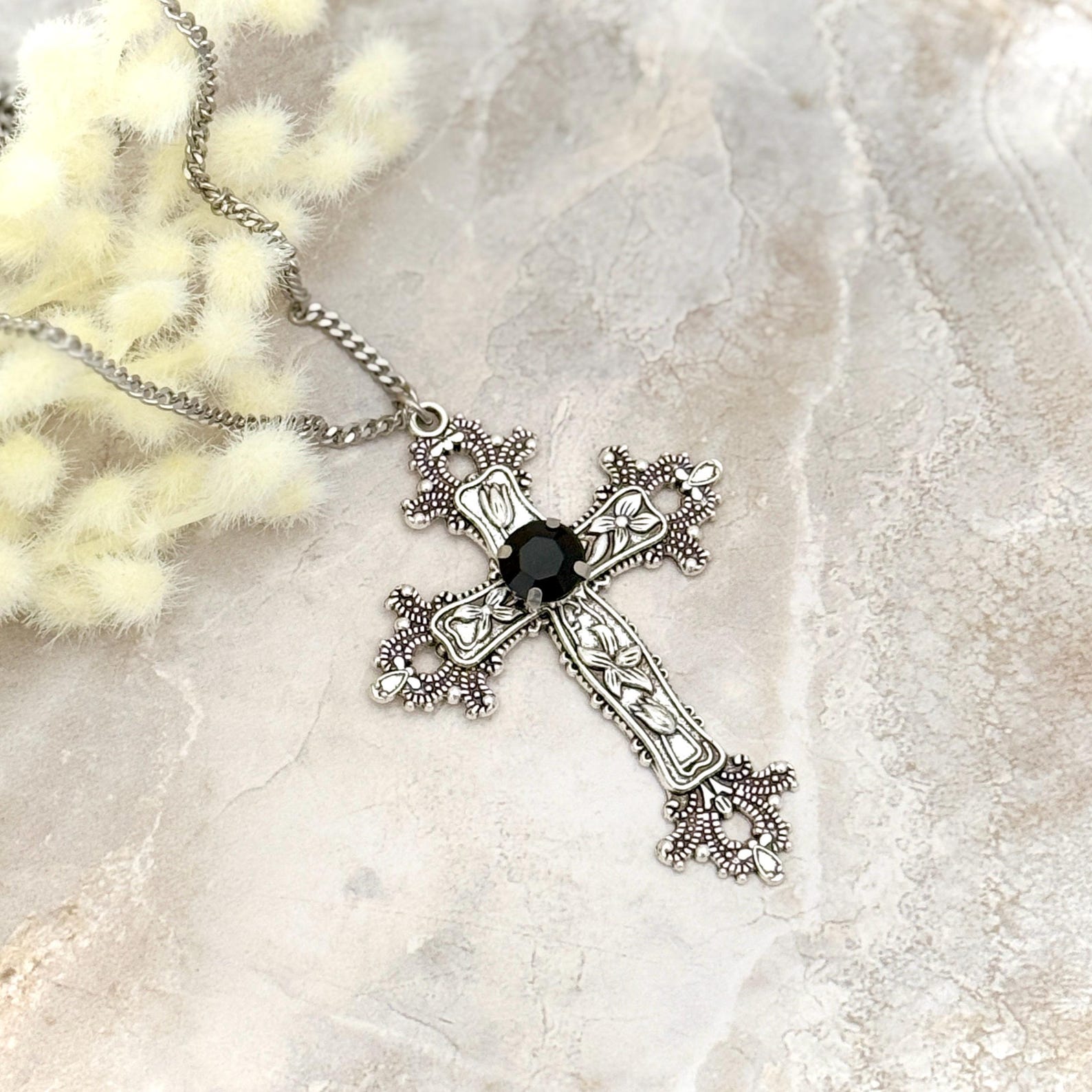 Matching Jewelry Set Silver Cross Necklace Vintage Big Cross Pendant ...