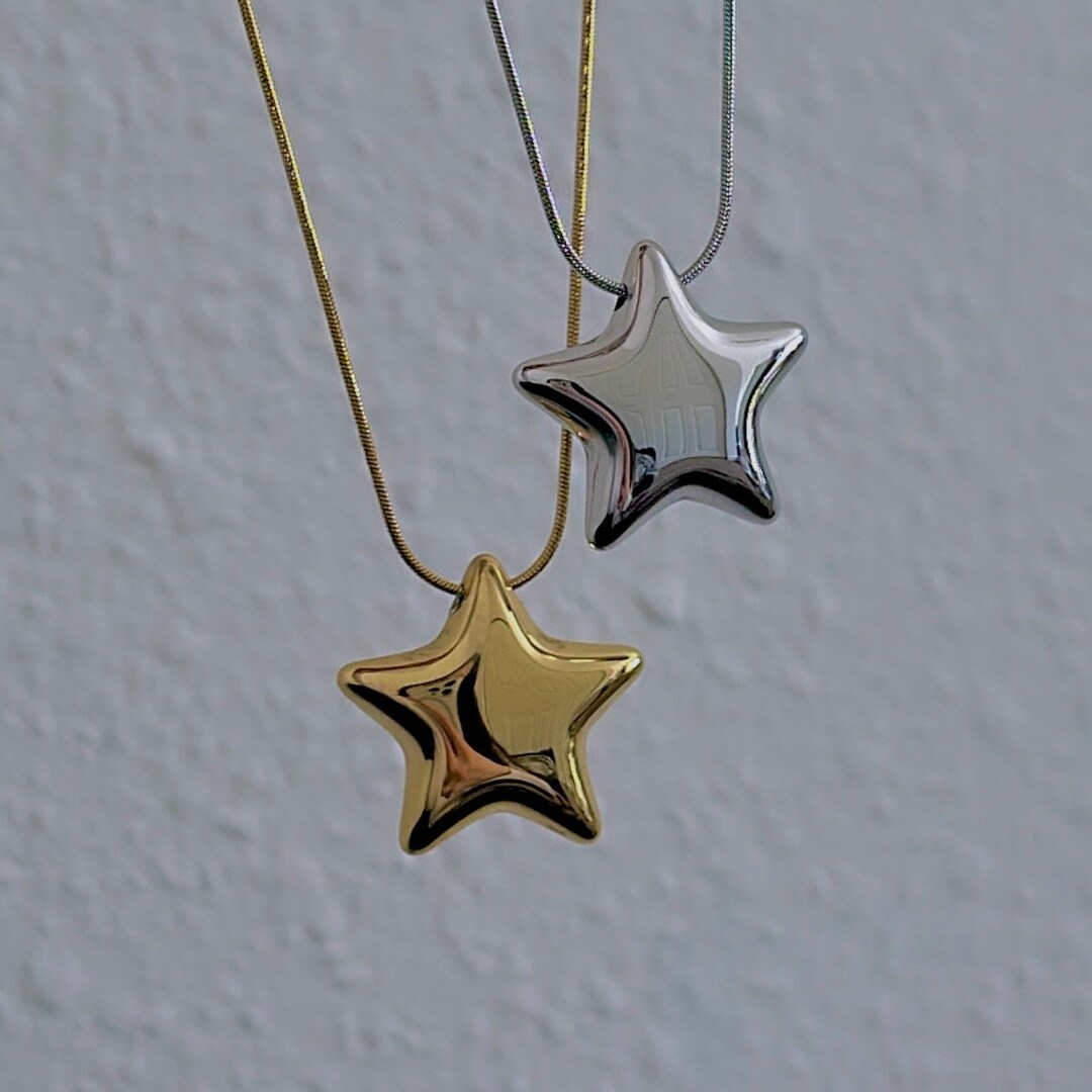 Matching Necklace for Friend Silver Star Necklace Gold Puffy Star ...