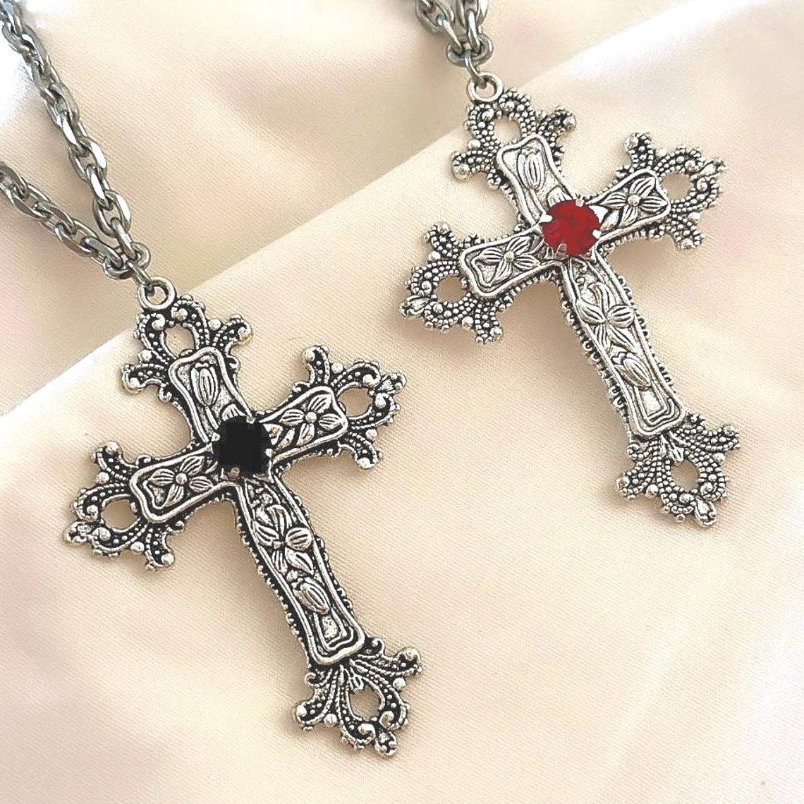 Matching Jewelry Set Silver Cross Necklace Vintage Big Cross Pendant ...