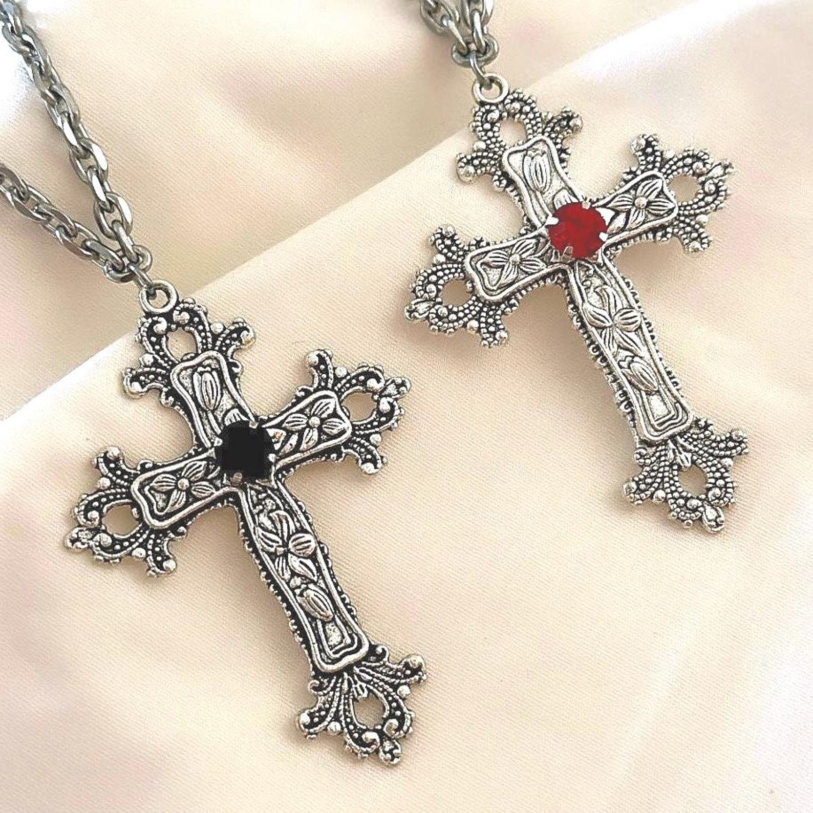 Matching Jewelry Set Silver Cross Necklace Vintage Big Cross Pendant ...