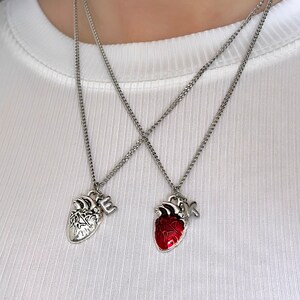 Matching Heart Necklace Red Anatomical Heart Charm Grunge Jewelry Gift ...