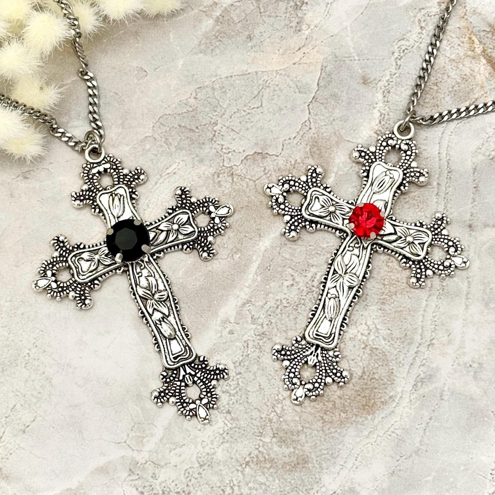 Matching Jewelry Set Silver Cross Necklace Vintage Big Cross Pendant ...