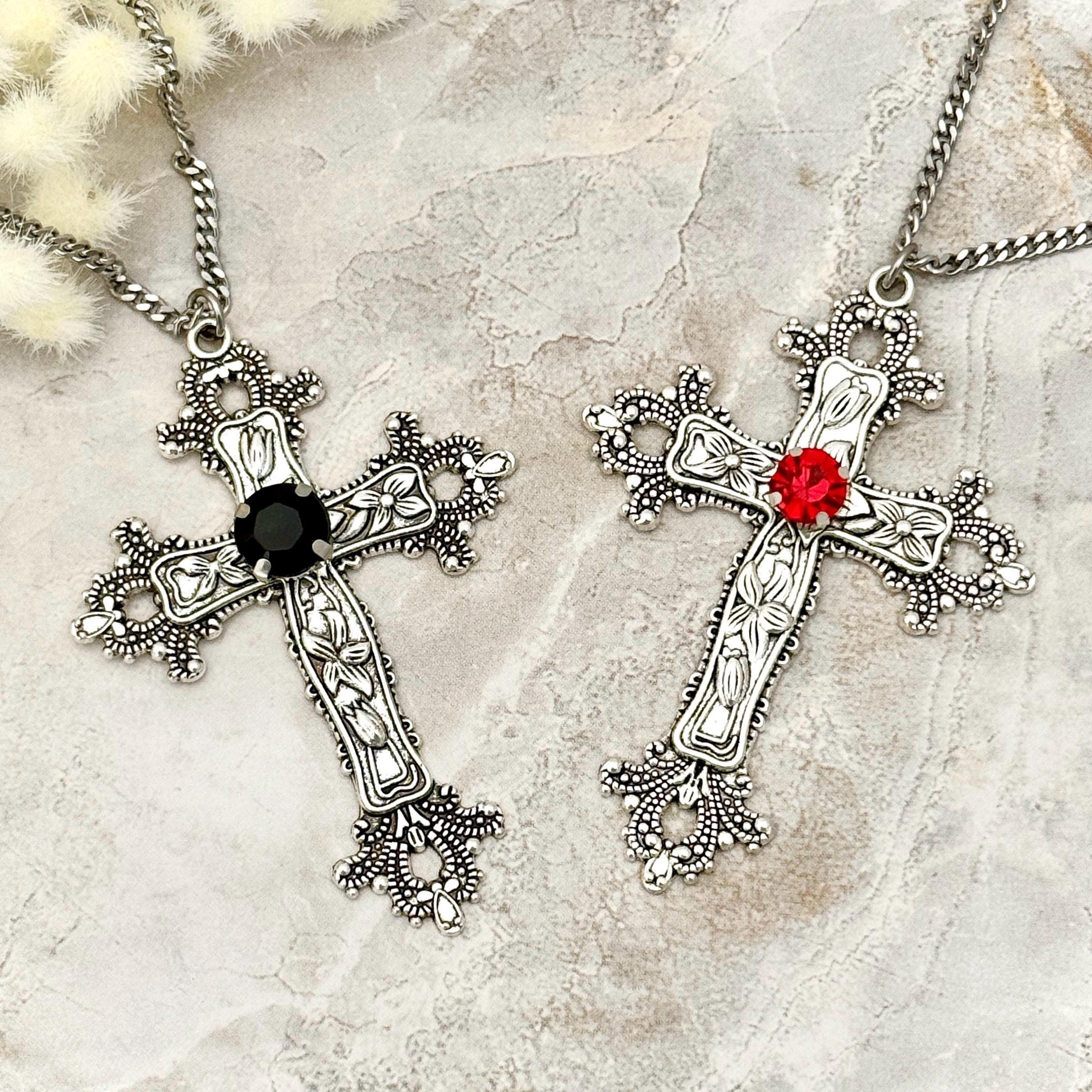 Matching Jewelry Set Silver Cross Necklace Vintage Big Cross Pendant ...