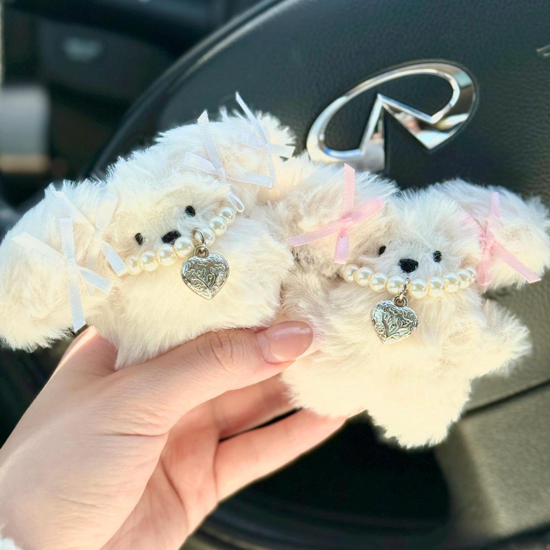 Matching Keychain White Bunny Bag Charm Pink Bow Keyring Fluffy Animal ...