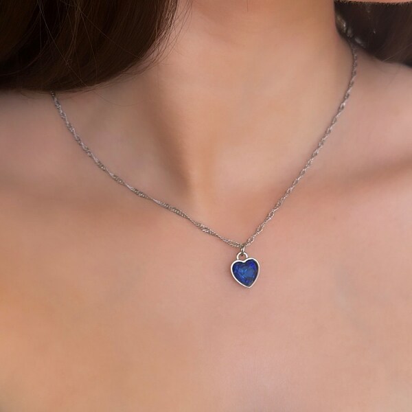 Blue Heart Necklace - Etsy