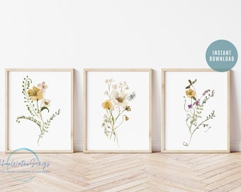 Watercolor Botanical Print Set of 3 Floral Printable Art - Etsy