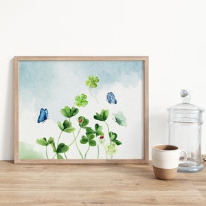 Four Leaf Clover Art Print, Shamrock Watercolor Painting, Watercolor ...