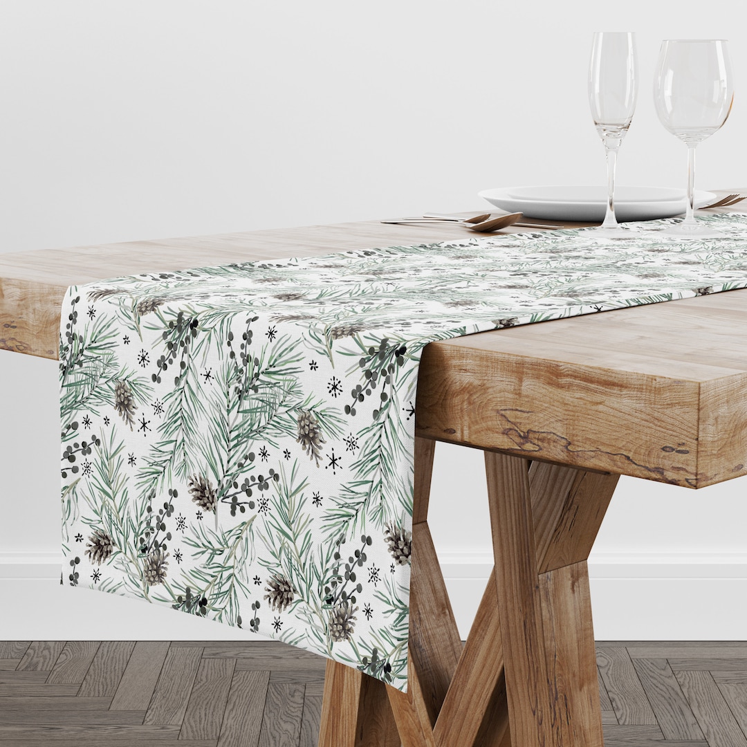 Winter Botanical Table Runner, Farmhouse Winter Table Runner, Cotton ...