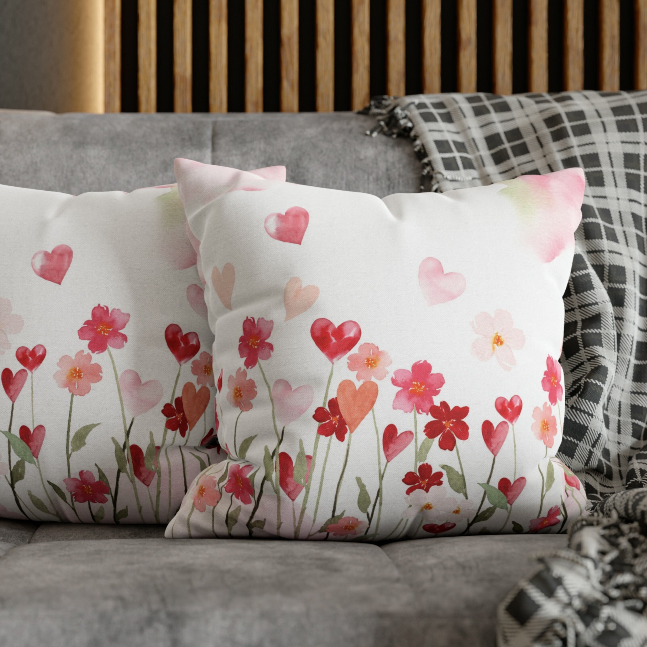 Valentine Red Flower Pillow Cover, Red Heart Pillow, Valentine Pillows ...