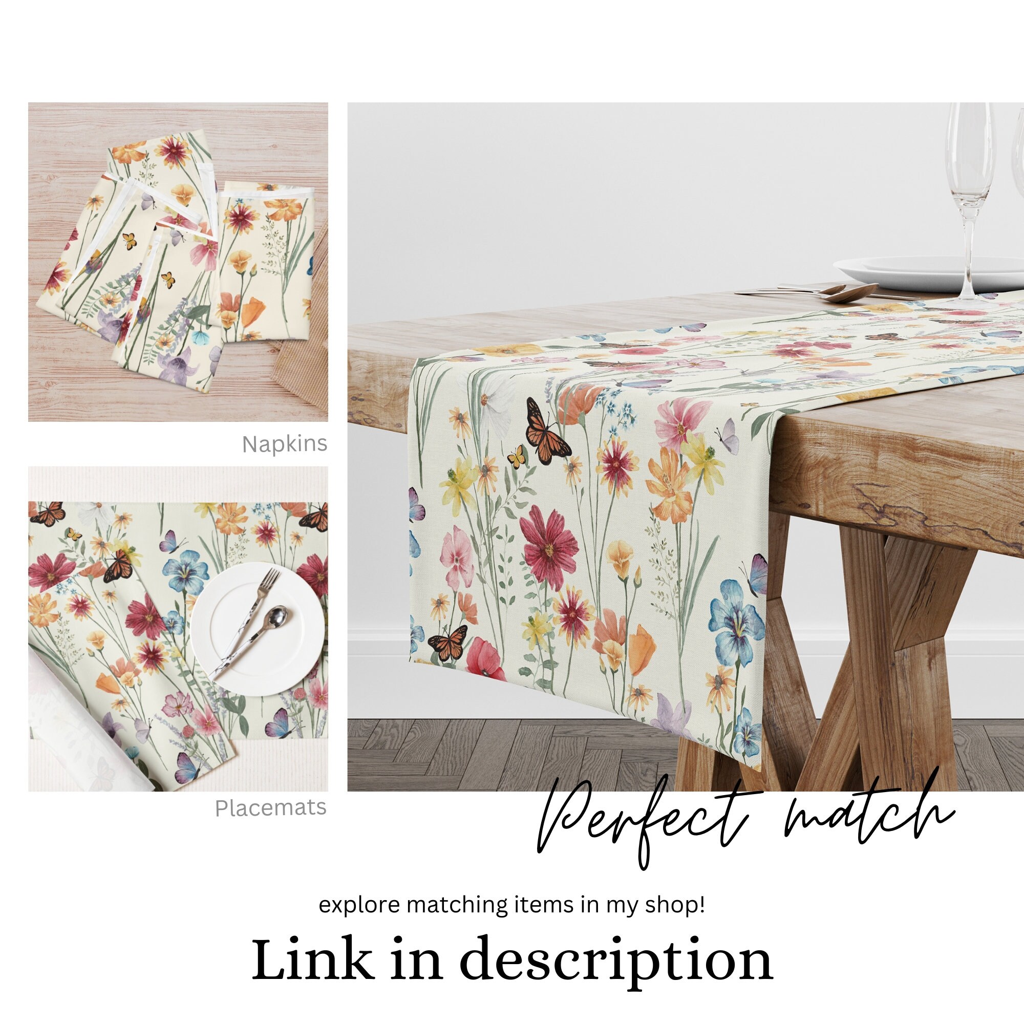 Watercolor Spring Wildflowers Table Runner: Botanical Farmhouse Decor ...