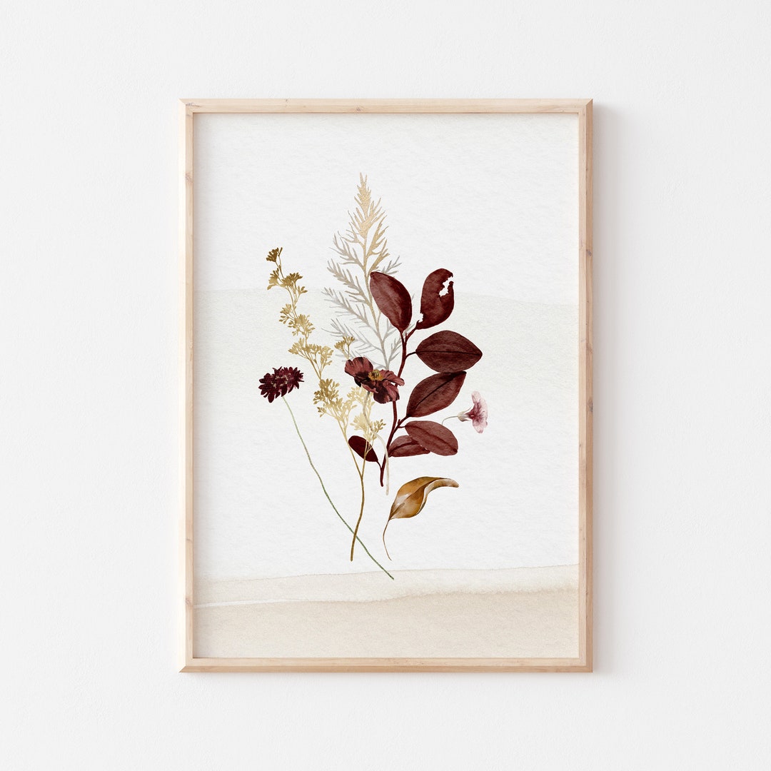 Fall Leaves Flowers Art Print, Watercolor Fall Art Print, Falling ...