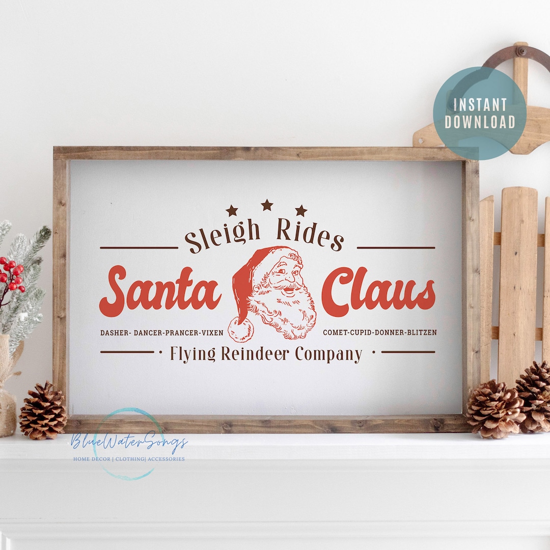 Retro Santa Claus Christmas Sign Print Red Santa Vintage - Etsy