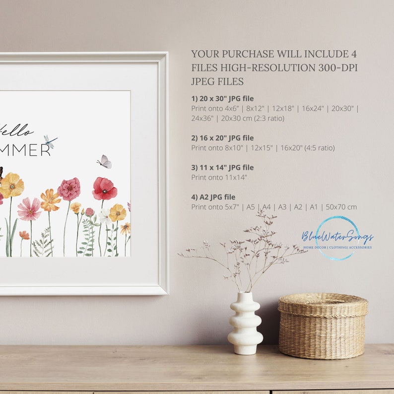 Hello Summer Printable Wall Art Watercolor Poppies Wall Art - Etsy