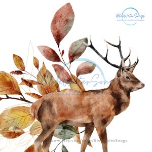 Watercolor Fall Deer Print, Fall Animal Prints, Deer and Fall Leaves ...