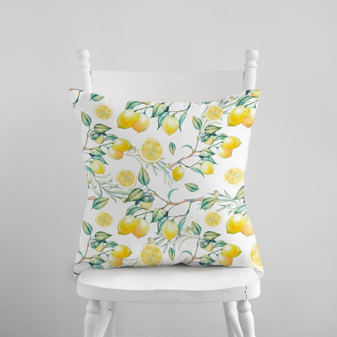 Yellow Lemon Pillow, Watercolor Mediterranean Lemon Pillow Cover ...