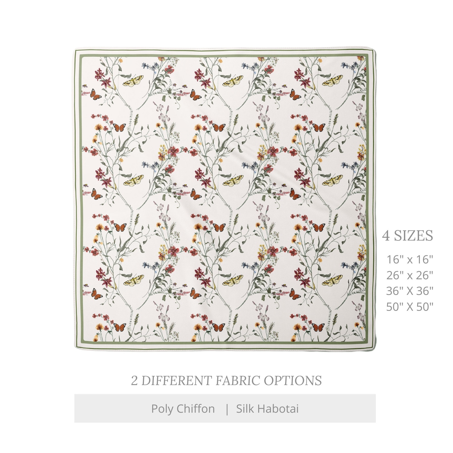 Botanical Scarf, Wildflowers Silk Scarf, Floral Scarf, 100% Silk ...