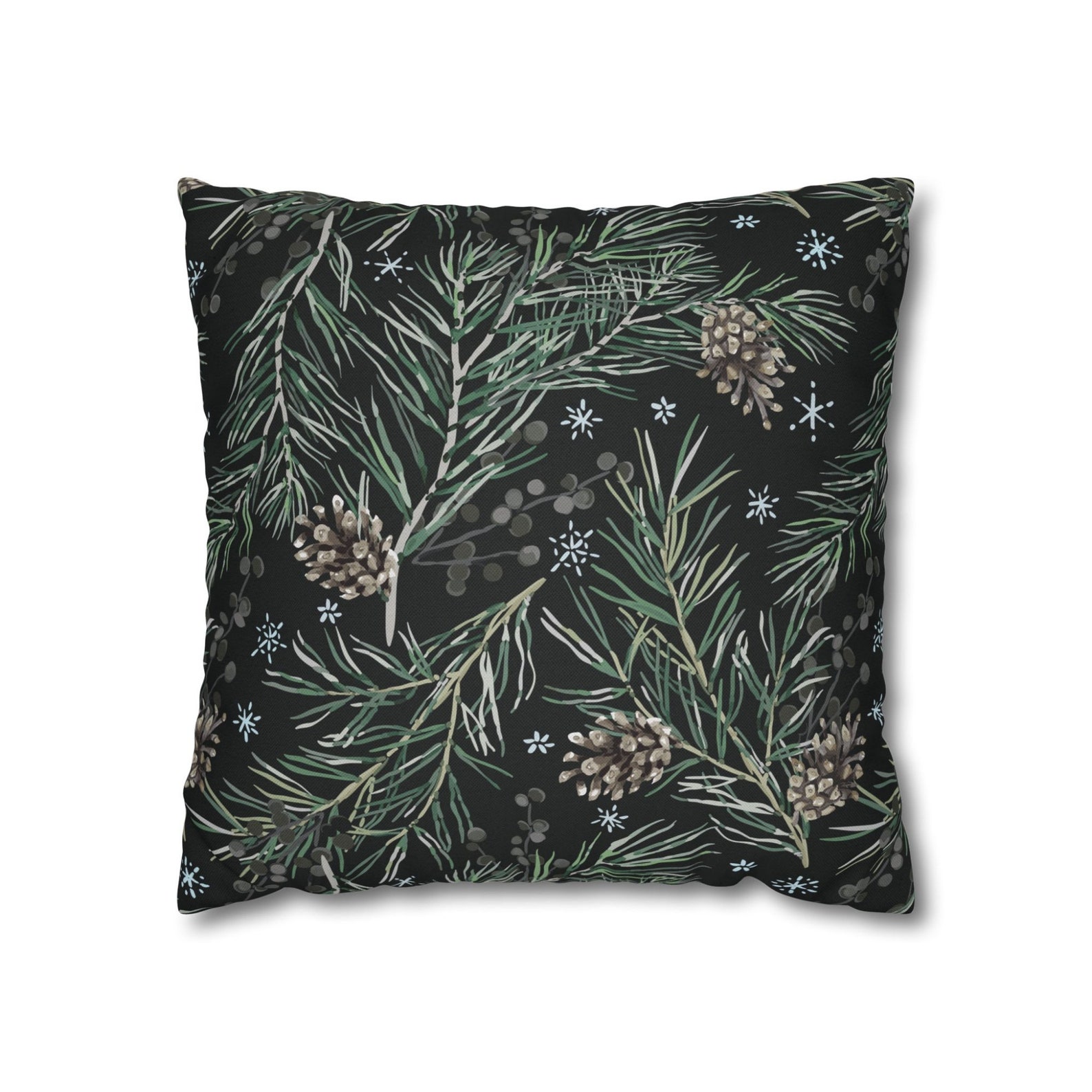 Green Winter Pine Botanical Pillow Cover, Christmas Pillow Cover, Green ...