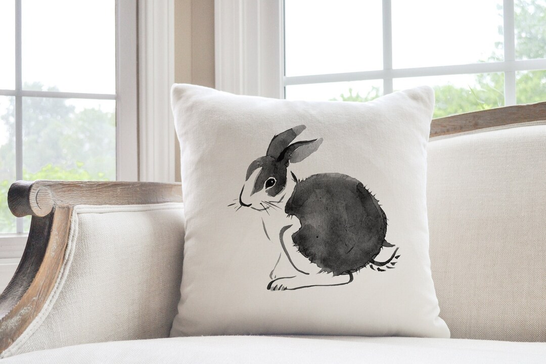 Watercolor Black and White Rabbit Pillow Cover, Year of the Rabbit ...