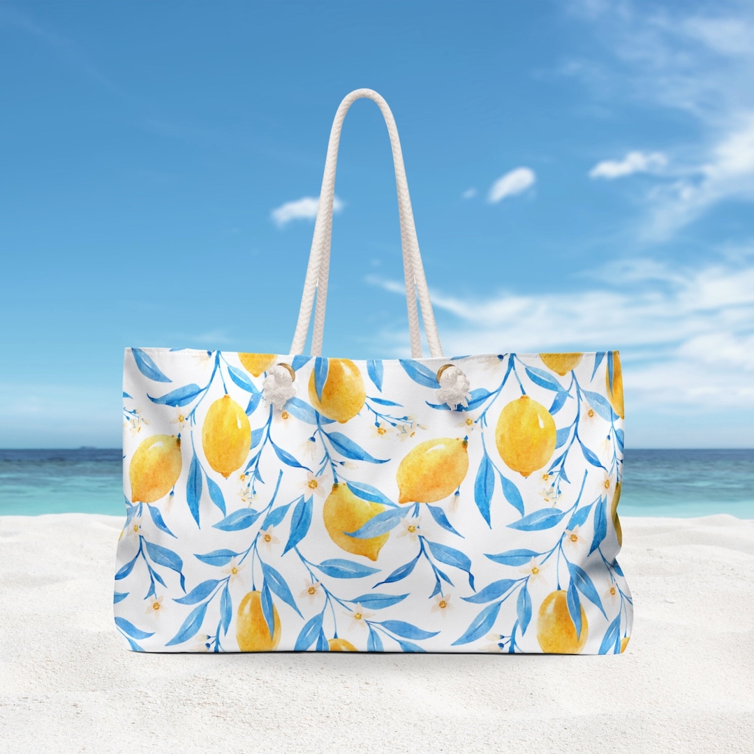 Watercolor Summer Yellow Lemon Large Tote Bag, Summer Lemon Tote Bag ...