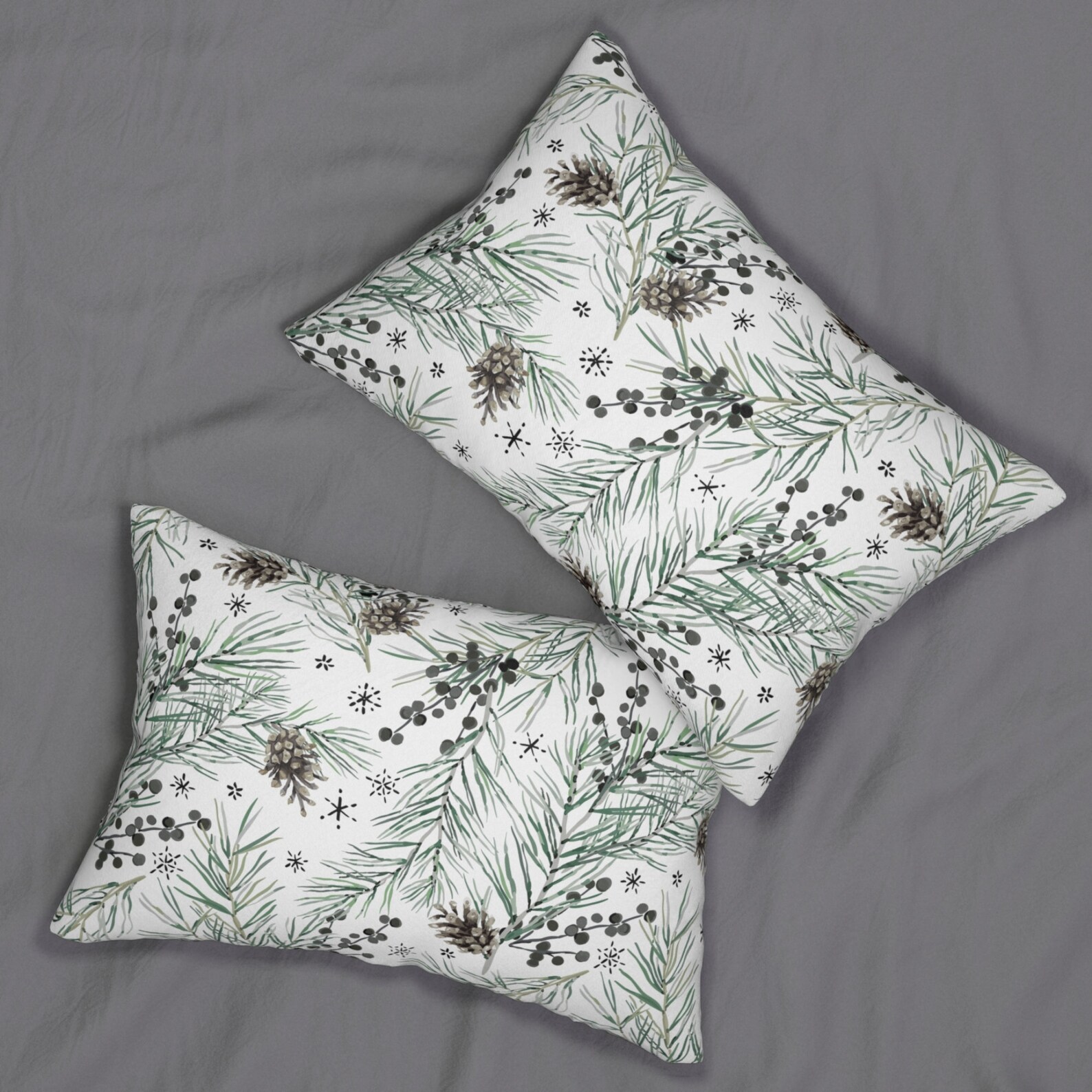 Green Winter Pine Botanical Pillow Cover, Christmas Pillow Cover, Green ...