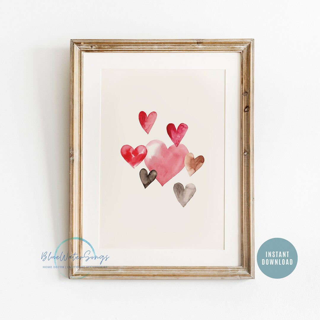 Watercolor Heart Print, Valentines Day Printable Art, Watercolor Pink ...