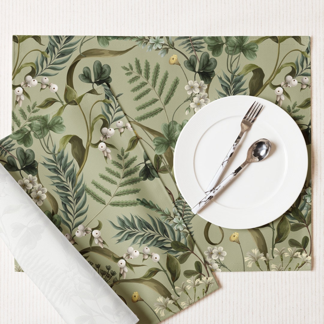 Green Botanical Placemats, Spring Summer Green Floral Placemats ...