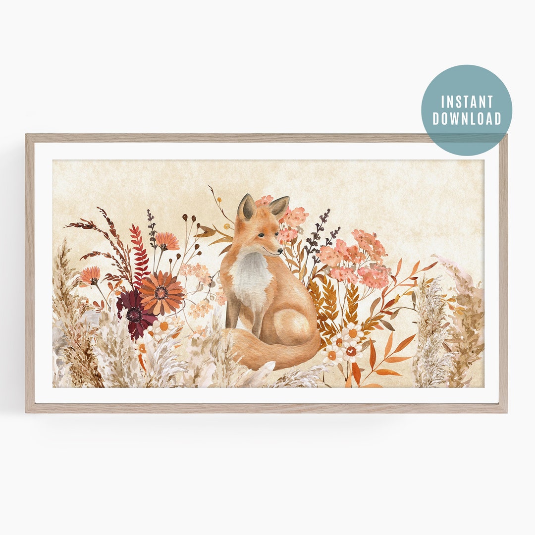 The Frame TV Art Fox and Fall, Fox Wall Art, Watercolor Fox and Flowers ...