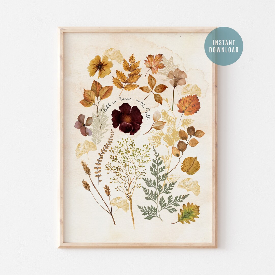 Flowers Art Print, Botanical Poster, Falling Leaves Fall Print ...