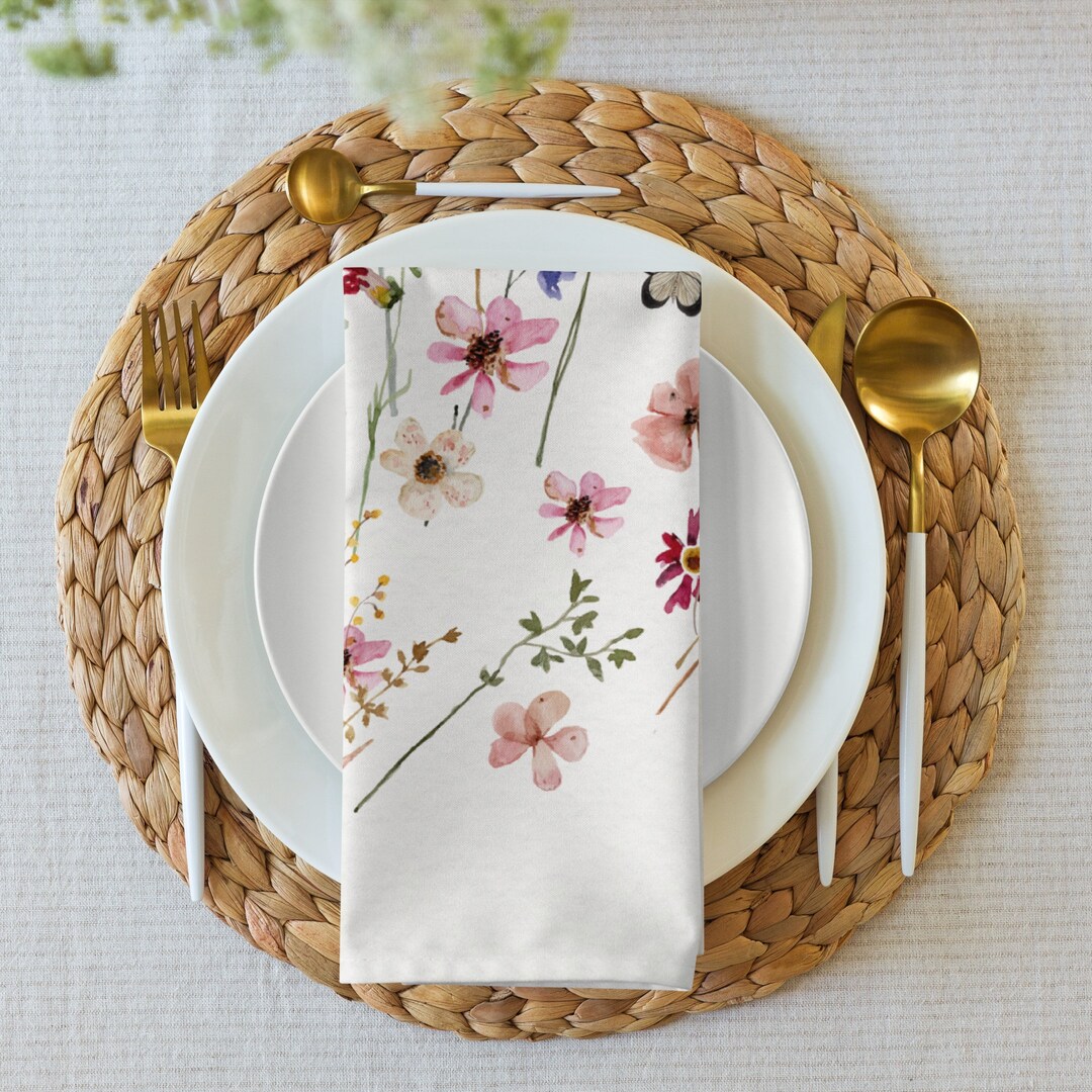 Watercolor Pressed & Dried Wildflowers Floral Cloth Napkin Set ...