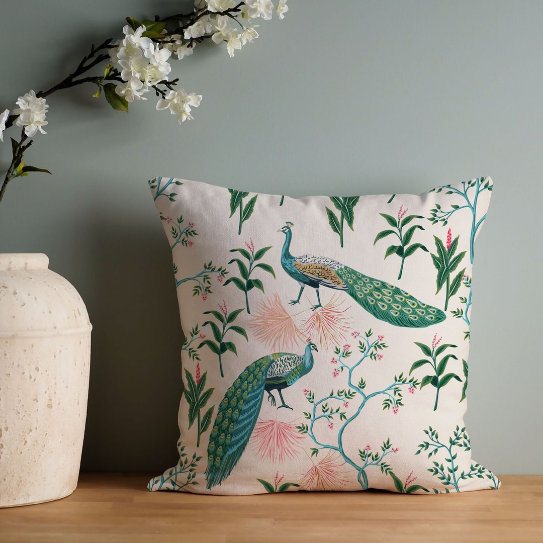 Peacocks Chinoiserie Pillow Cover, Peacock Pillow, Tropical Pillows ...