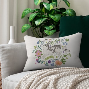 Bunny and Spring Meadow of Flowers Pillow Cover, Easter Rabbit Pillow ...