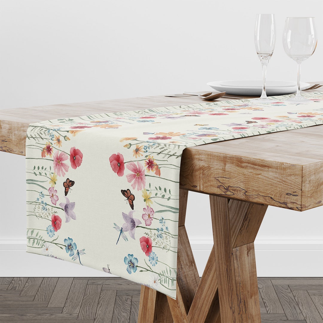 Watercolor Spring Wildflowers Table Runner, Spring Botanical Table ...