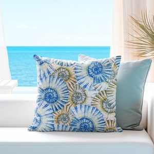 Watercolor Blue Seashells Pillow Cover, Watercolor Beach Pillow ...