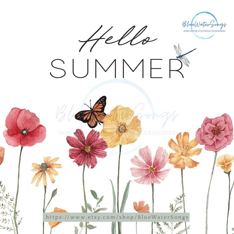 Hello Summer Printable Wall Art Watercolor Poppies Wall Art - Etsy