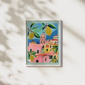 Italy Poster, Lemons Amalfi Coast Print, Lemon Print, Pink and Green ...