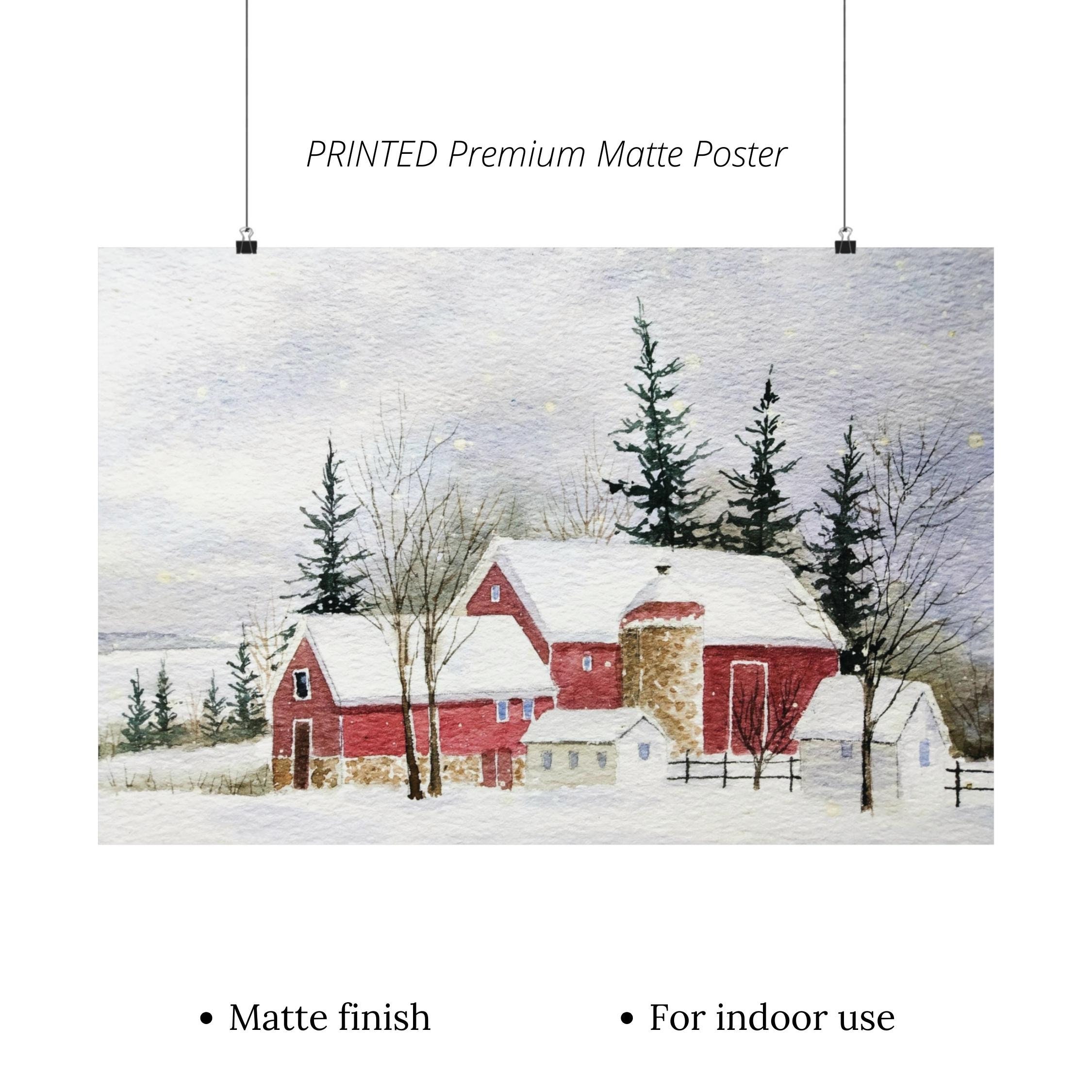 Watercolor Red House in Winter Landscape Christmas Art Print - Etsy