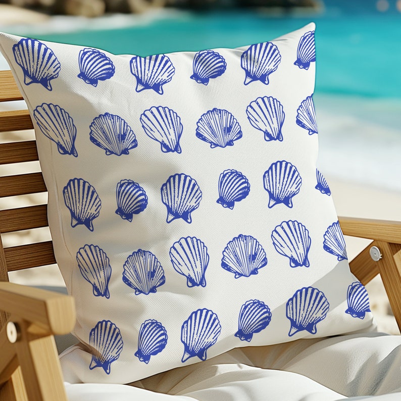 Blue Seashell Pillow Cover: Coastal Summer Decor - Etsy