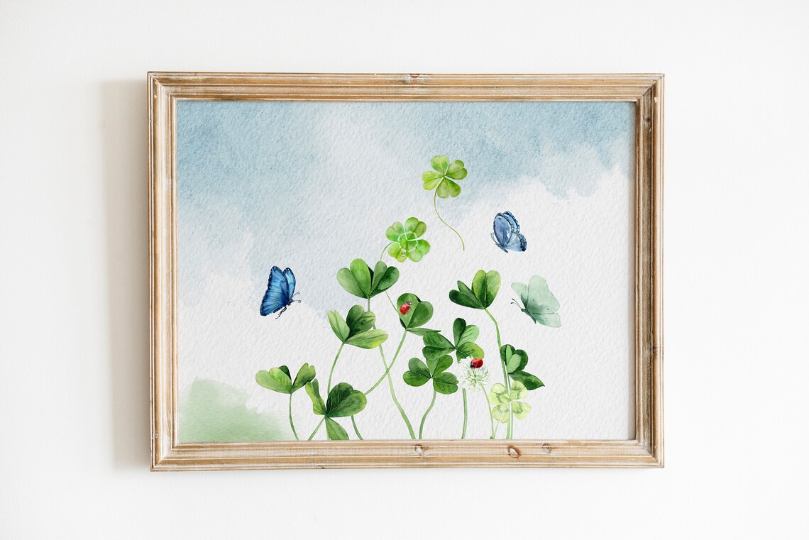 Four Leaf Clover Art Print Shamrock Watercolor Painting - Etsy